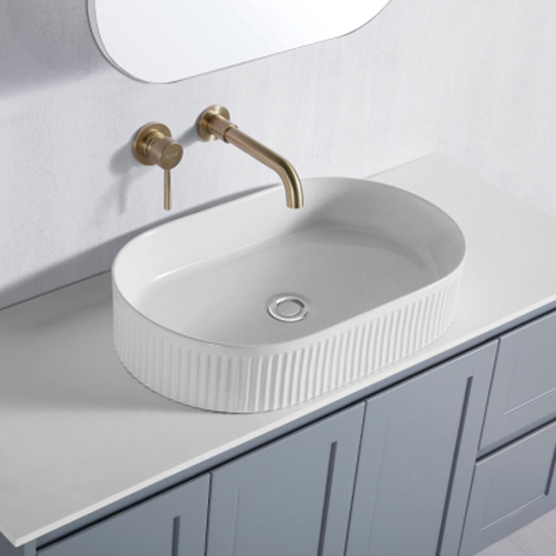 Ceramic Basin Series Above Counter Grooved Matt White 580x360x120mm ...