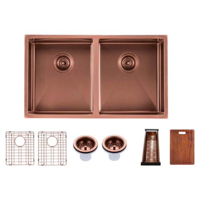 304 Stainless Steel Satin Double Bowl Kitchen Sink(Round Edges,with Bo ...