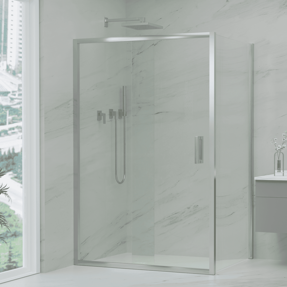 Chrome 6mm Semi-Frameless Pivot Door Screen Height 1950mm FRONT+RETURN ...